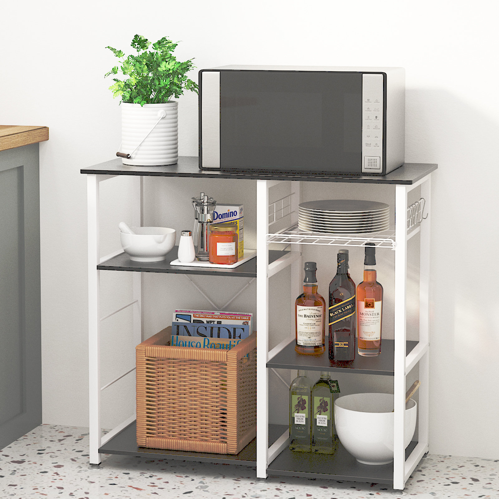 3 Tier Kitchen Baker s Rack Utility Shelf Microwave Stand with Storage and Drawer Mercury Row Base Finish White Dark Brown
